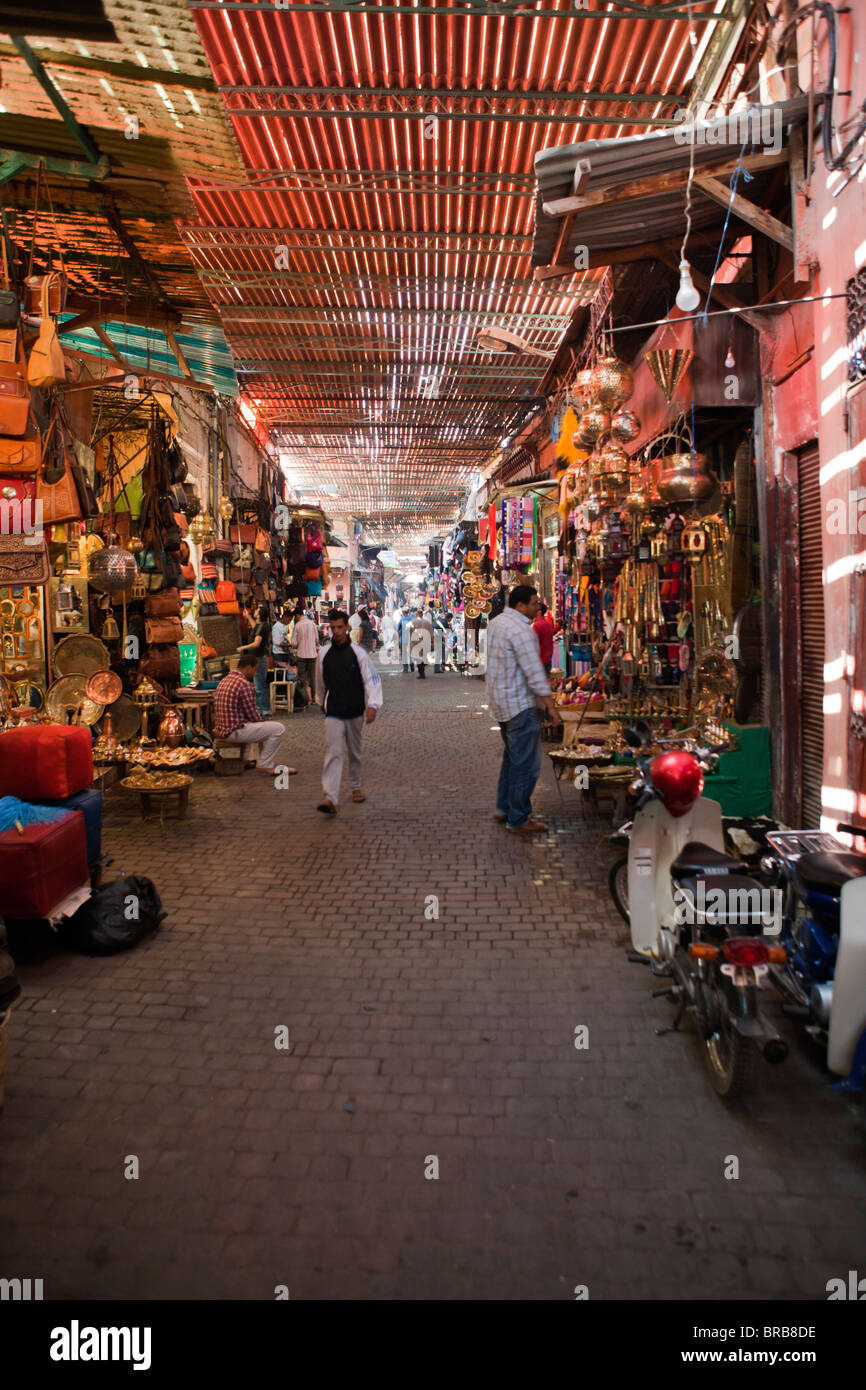 Street scene in the souks of the Medina, Marrakech (Marrakesh), Morocco ...