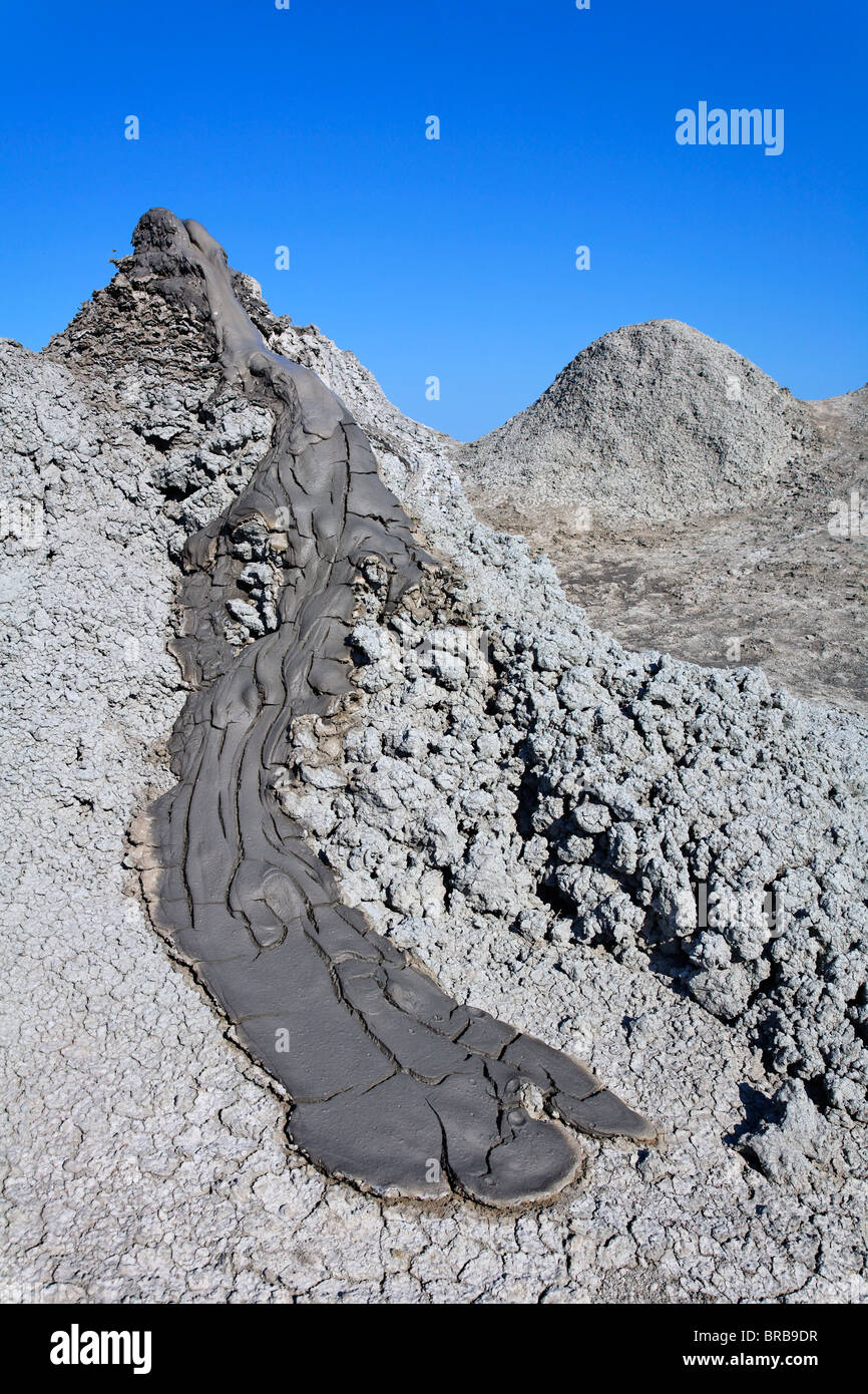 Drying mud stream originating from a mud volcano, Qobustan, Azerbaijan ...