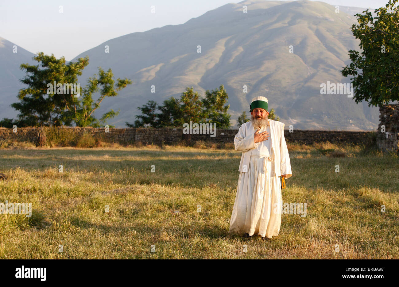 Baba Avdul in the garden of his tekke, Koshtan, Tepelene, Albania Stock ...