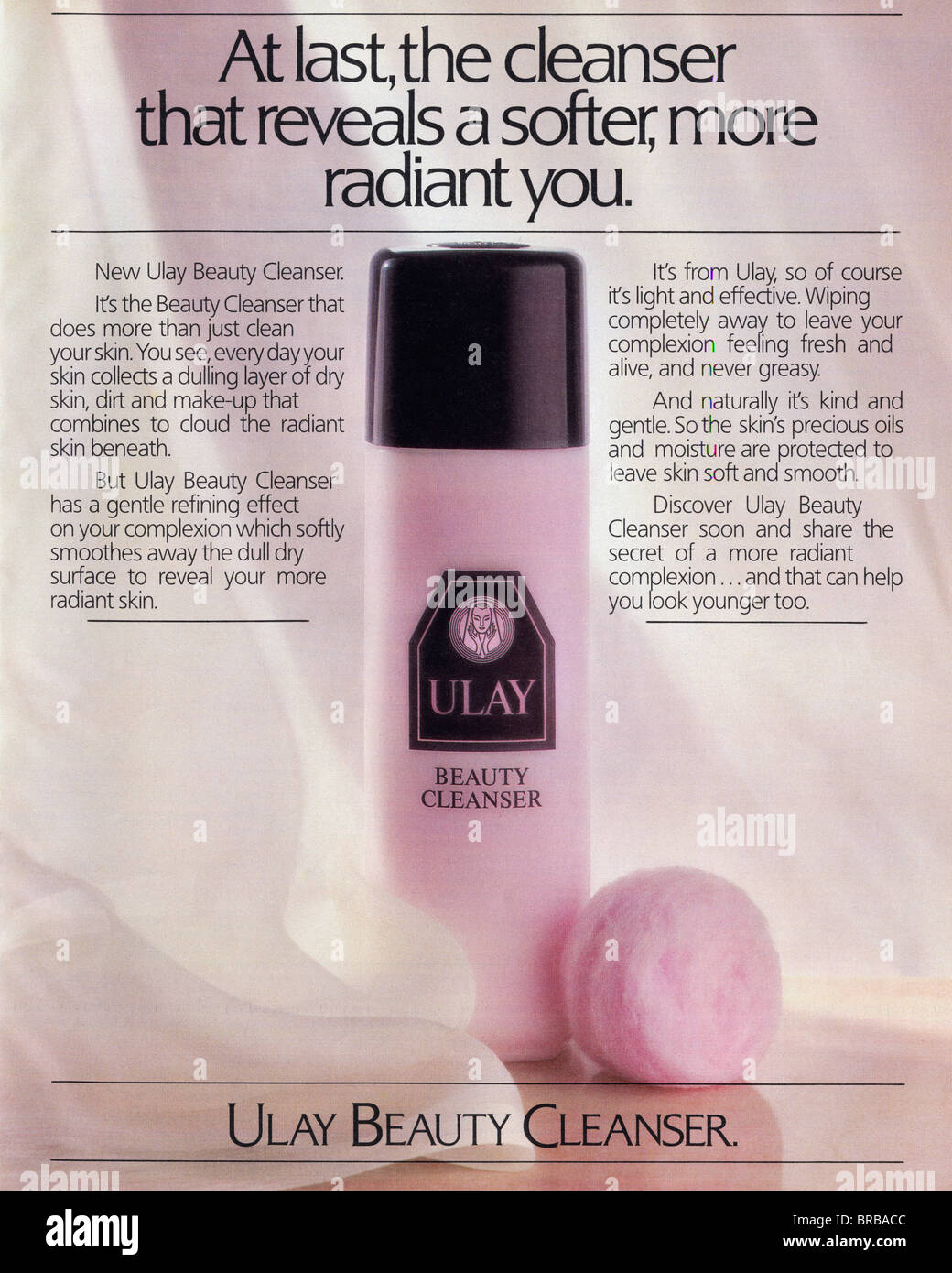 Colour magazine advertisement for Ulay Beauty Cleanser circa 1986 Stock ...