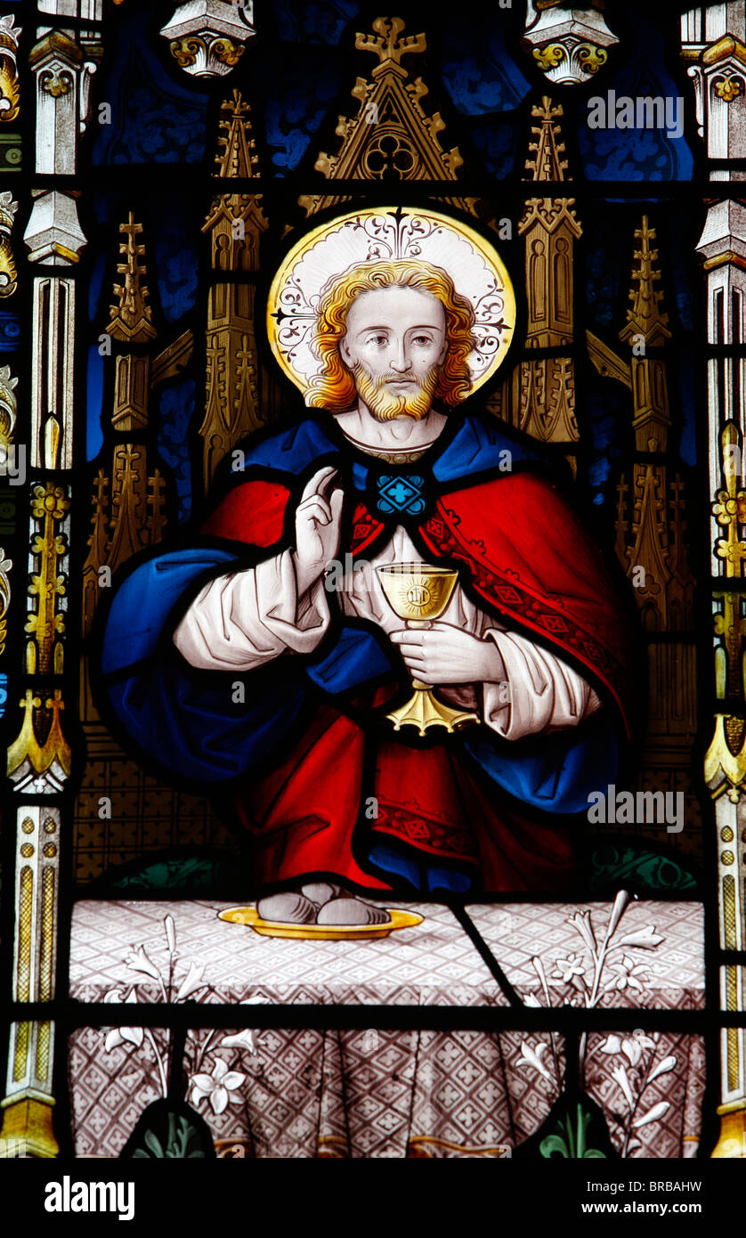 Jesus at the Last Supper, 19th century stained glass in St. John's ...