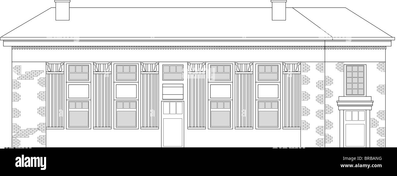 line drawing illustration of a strip mall or shopping center building ...