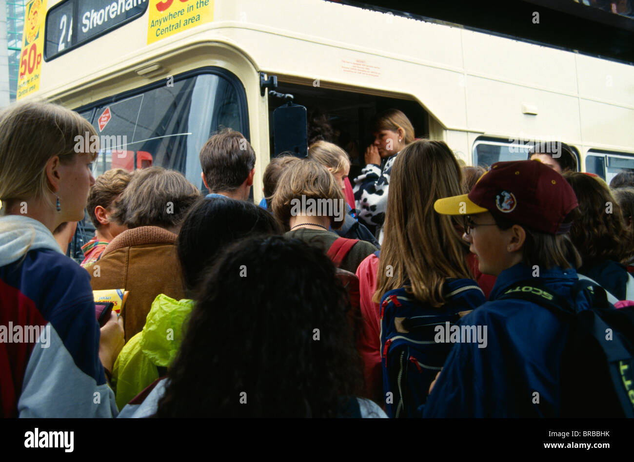 England East Sussex Brighton Young Teenage People Boarding A Crowded ...