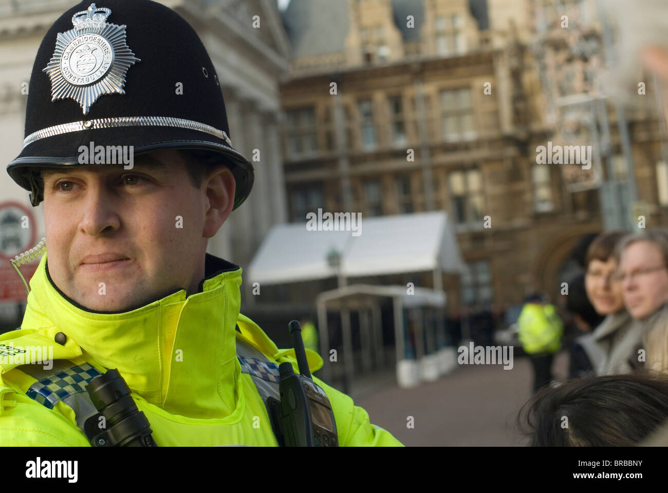 Cambridgeshire Constabulary policeman on duty outside the Senate House ...