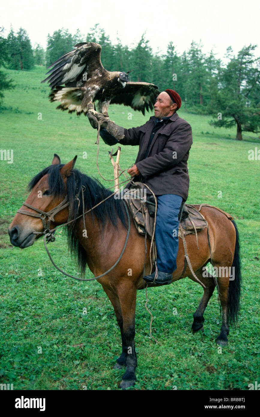 China Asia Xinjiang Province Altay Mountains Kazakh Falconer On ...