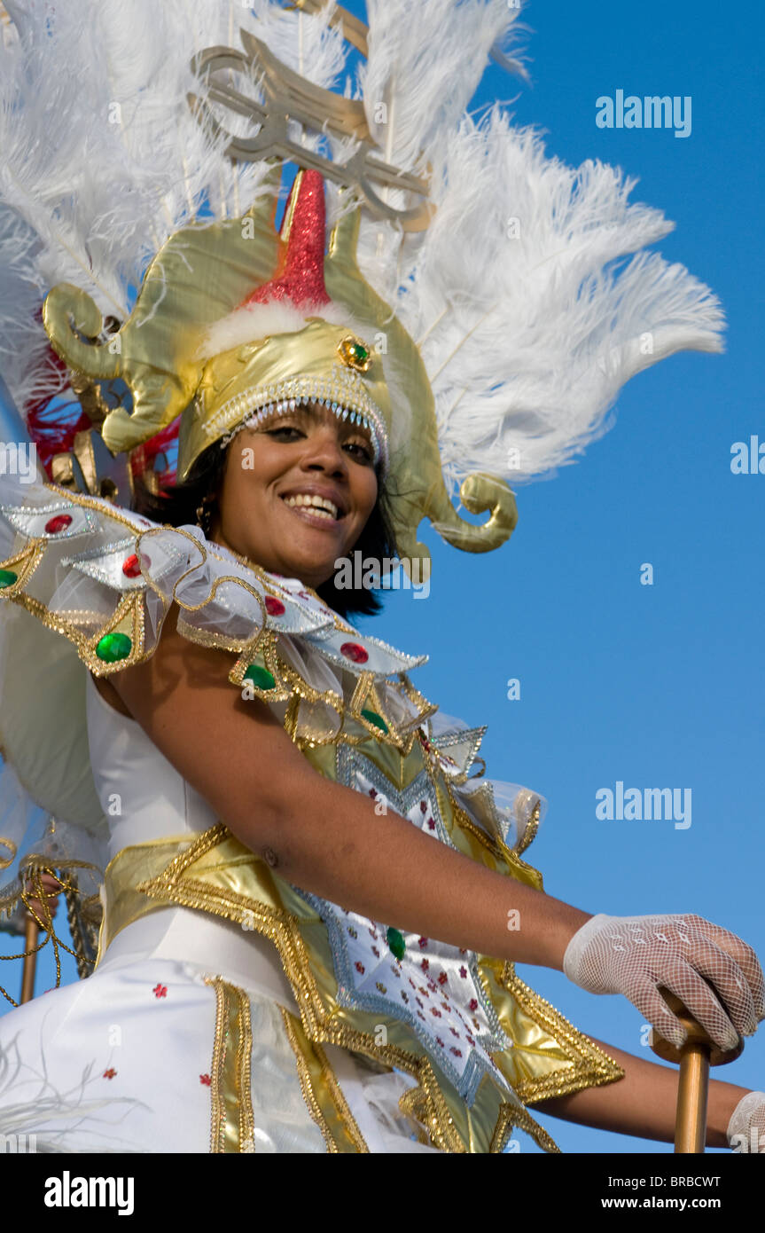 Colourful costumed woman, Carnival, Mindelo, Sao Vicente, Cape Verde ...