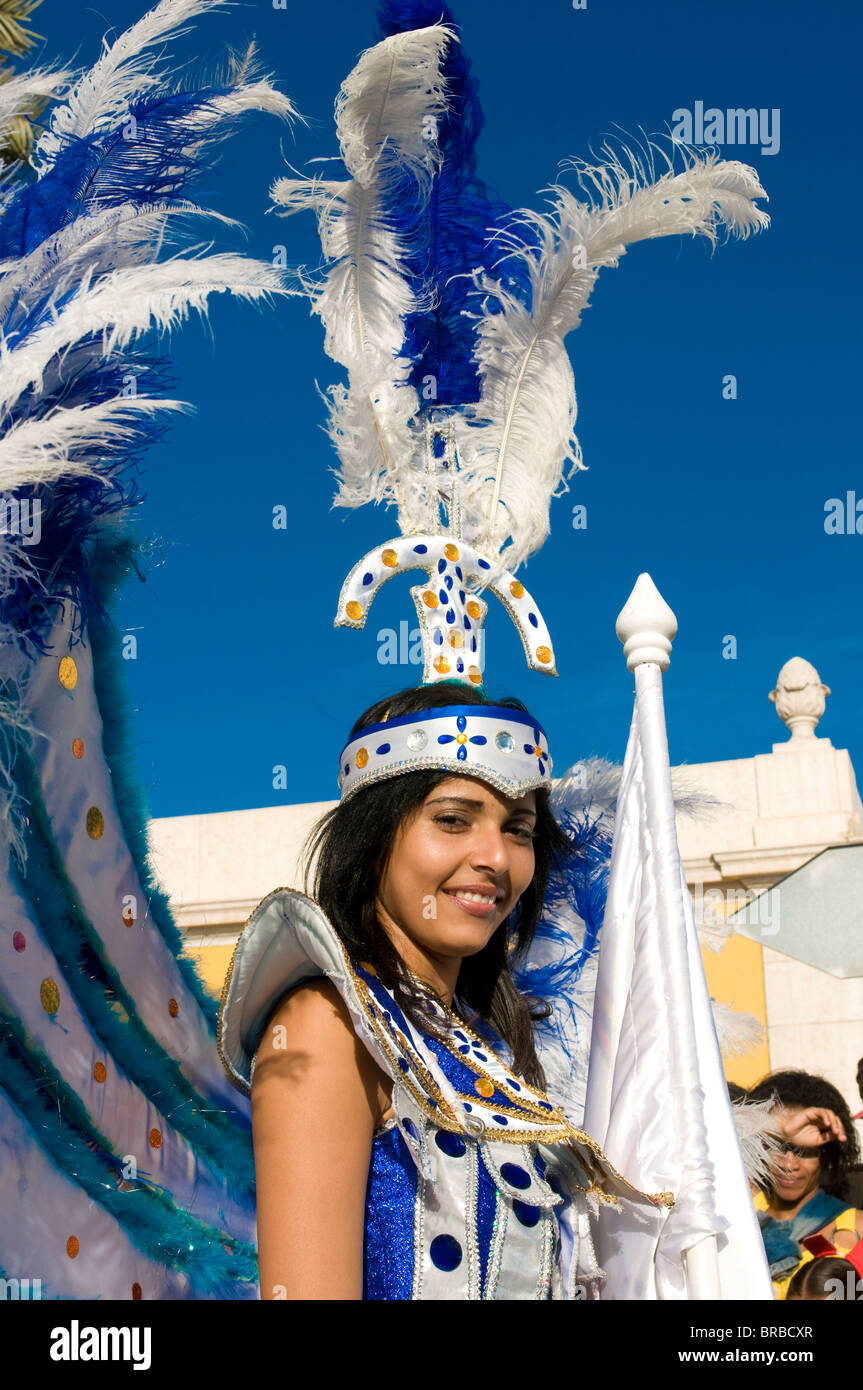 Colourful costumed woman, Carnival, Mindelo, Sao Vicente, Cape Verde ...