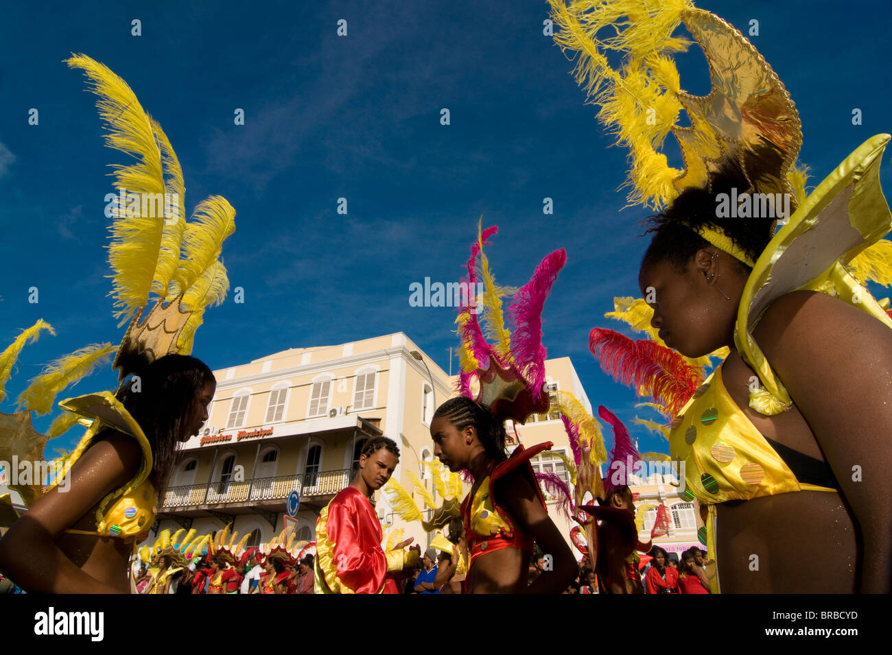 Costumed women dancing, Carnival, Mindelo, Sao Vicente, Cape Verde ...
