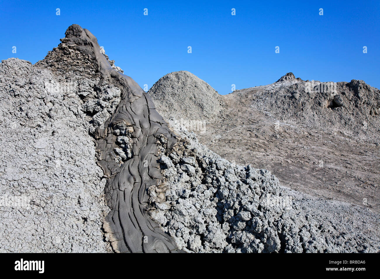Drying mud stream originating from a mud volcano, Qobustan, Azerbaijan ...