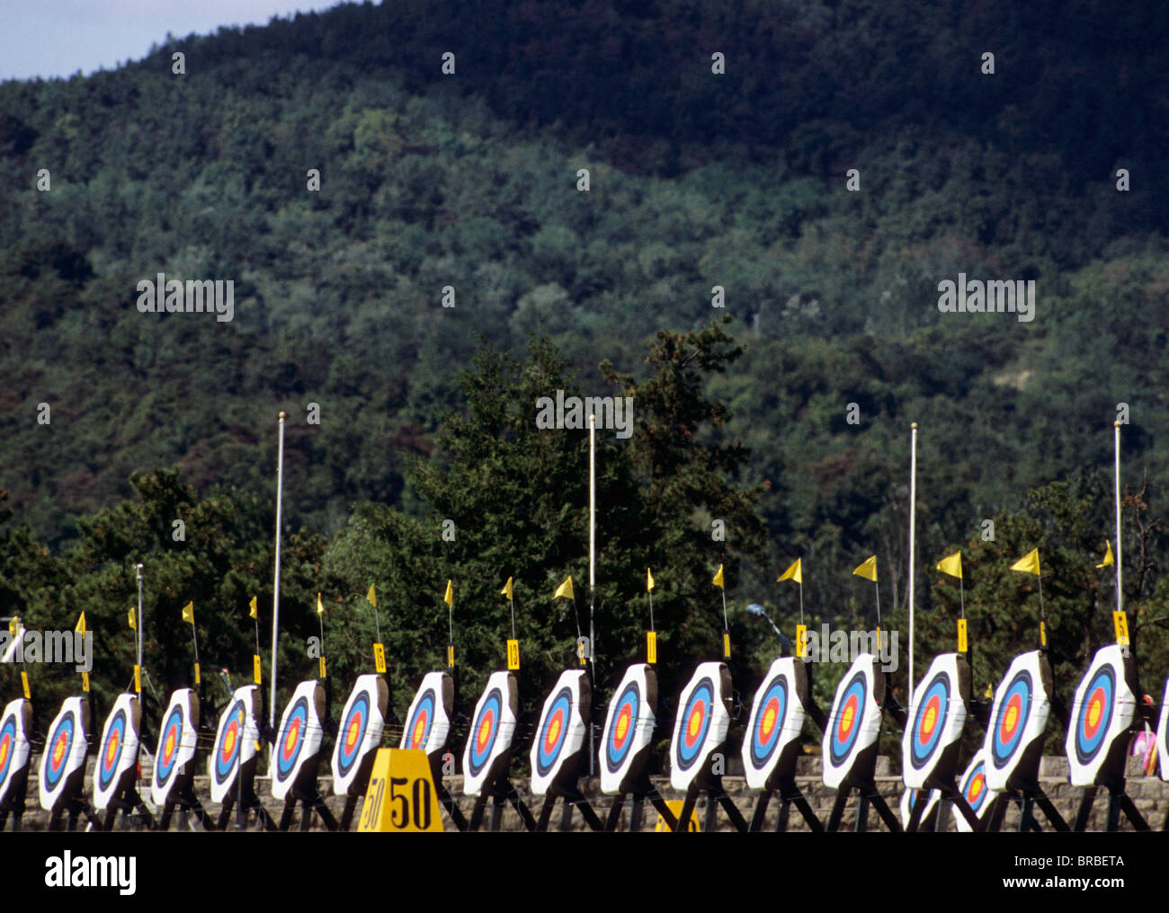 Row of several archery target boards Stock Photo - Alamy