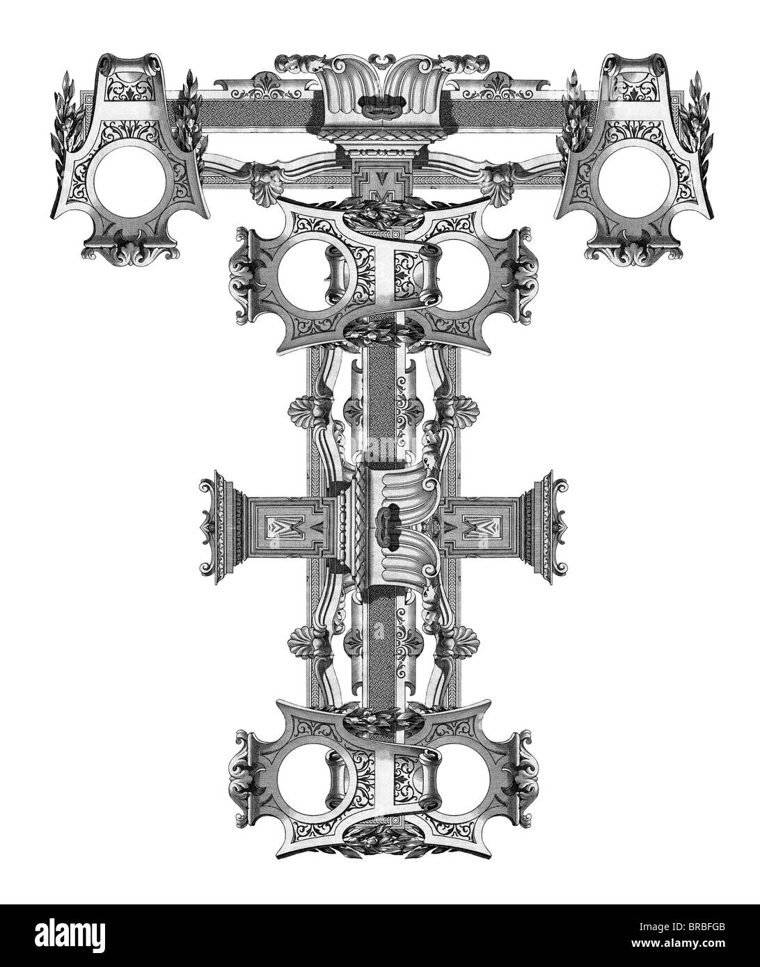 Luxuriously illustrated old capital letter T Stock Photo - Alamy