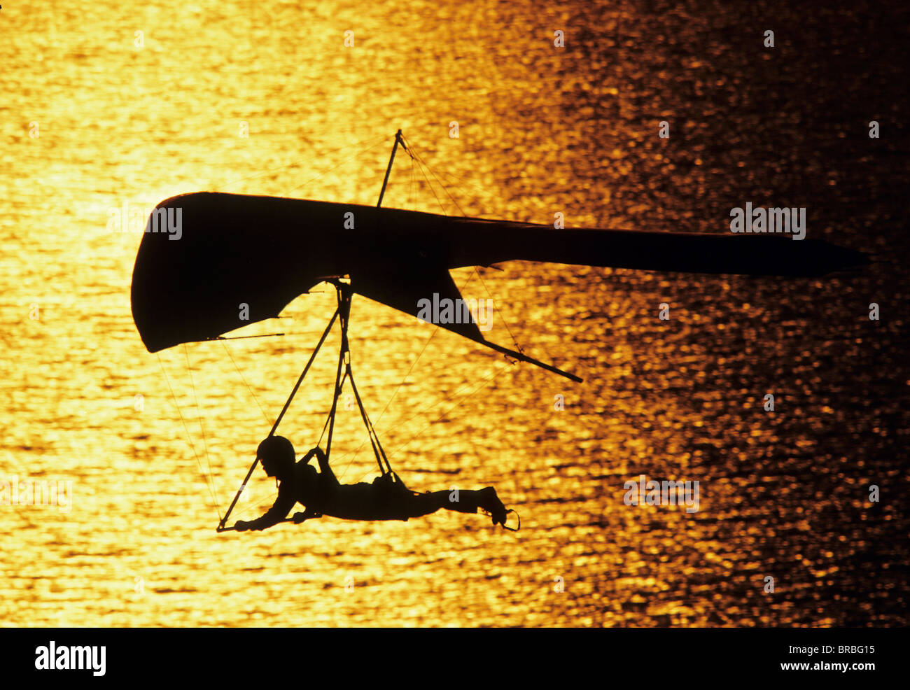 Hang glider sails over ocean at dusk Stock Photo - Alamy