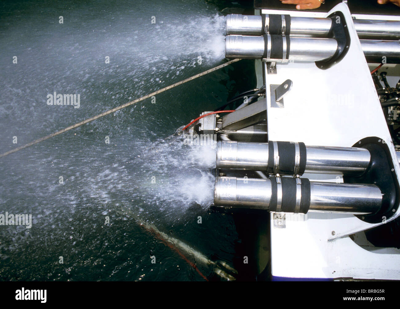 Rear end of a powerboat showing water expulsion system Stock Photo - Alamy