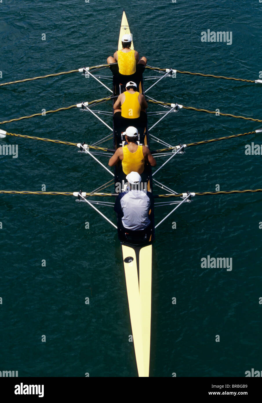 Rowing foursome gets ready for race Stock Photo - Alamy