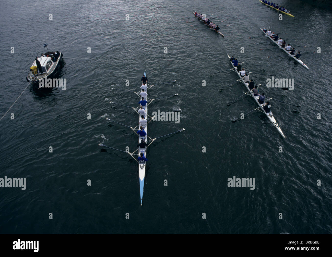 Rowing teams compete long river course Stock Photo - Alamy