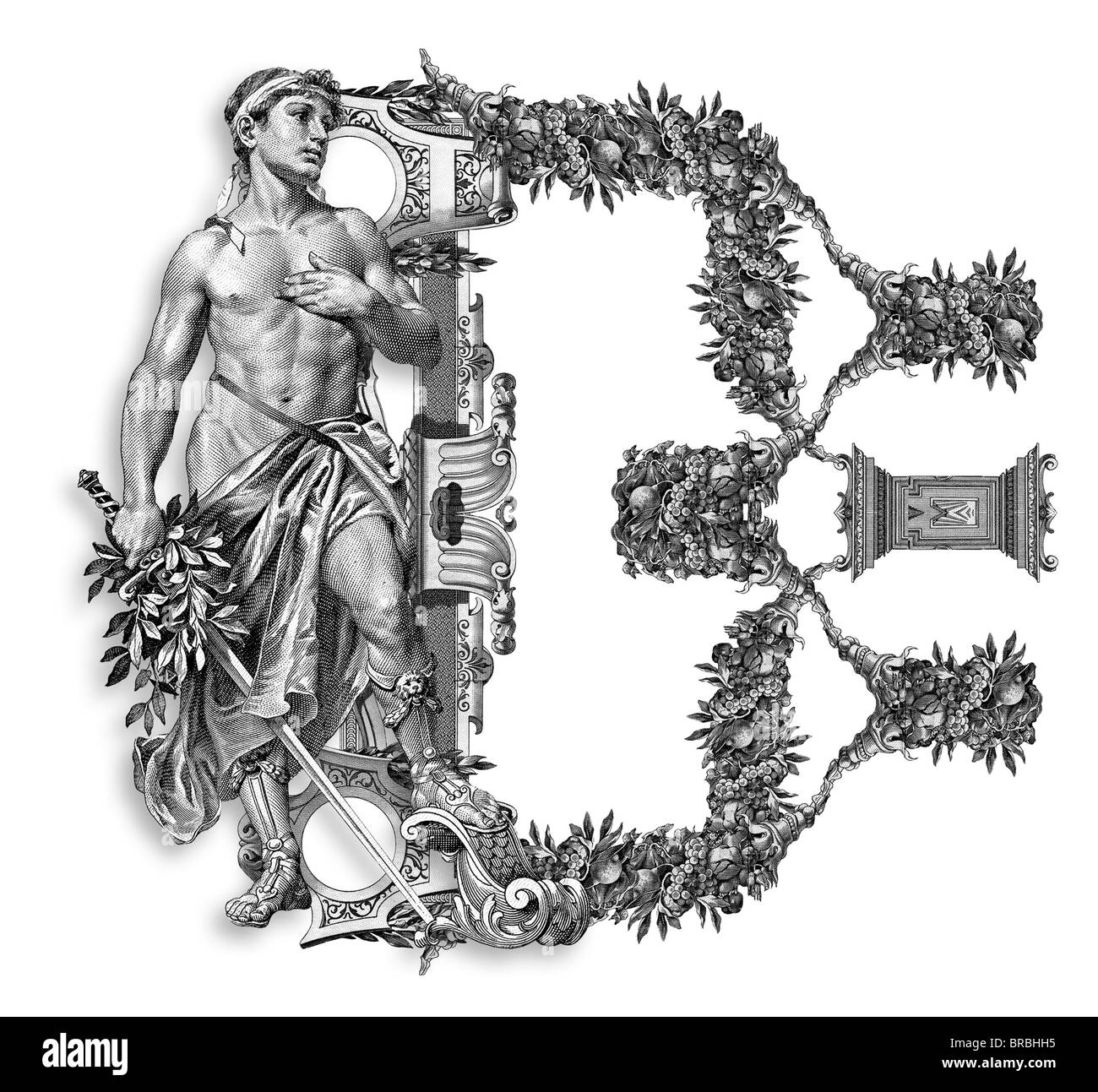 Luxuriously illustrated old capital letter D with man Stock Photo - Alamy