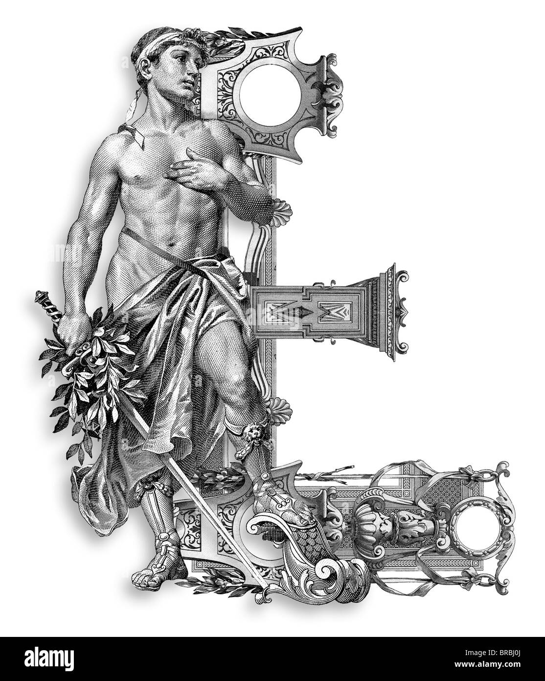 Luxuriously illustrated old capital letter L with man Stock Photo - Alamy
