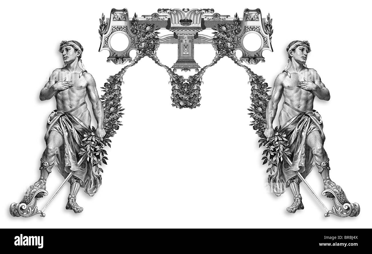 Luxuriously illustrated old capital letter M with man Stock Photo - Alamy
