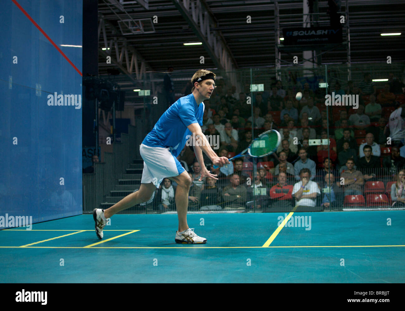 stewart bowman serve during a squash match at the rowe british grand ...