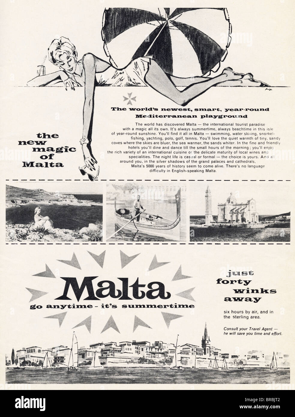 Black and white advert for Malta in women's UK fashion magazine circa ...
