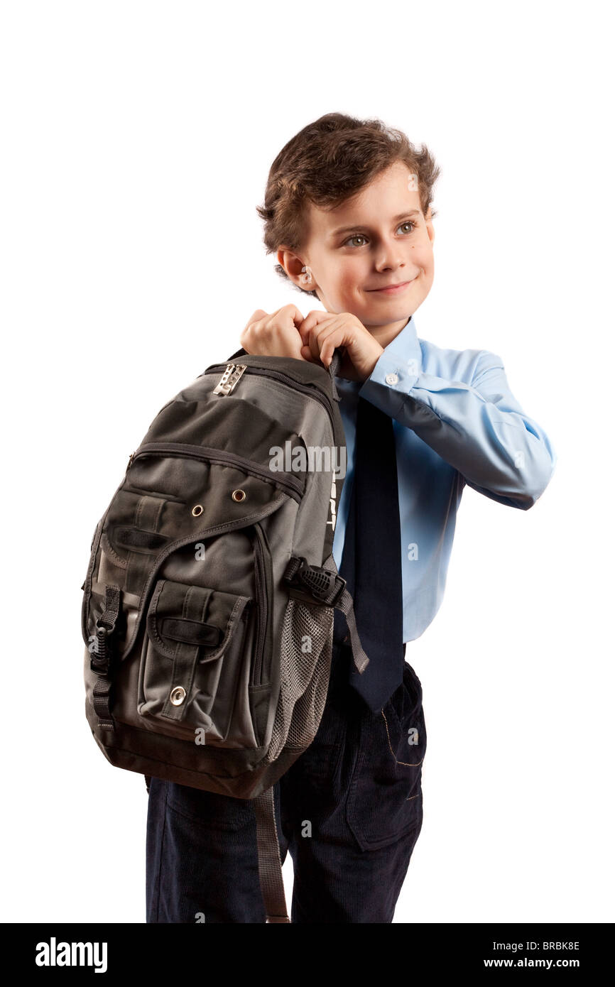 Schoolboy with a school bag isolated on white background Stock Photo ...