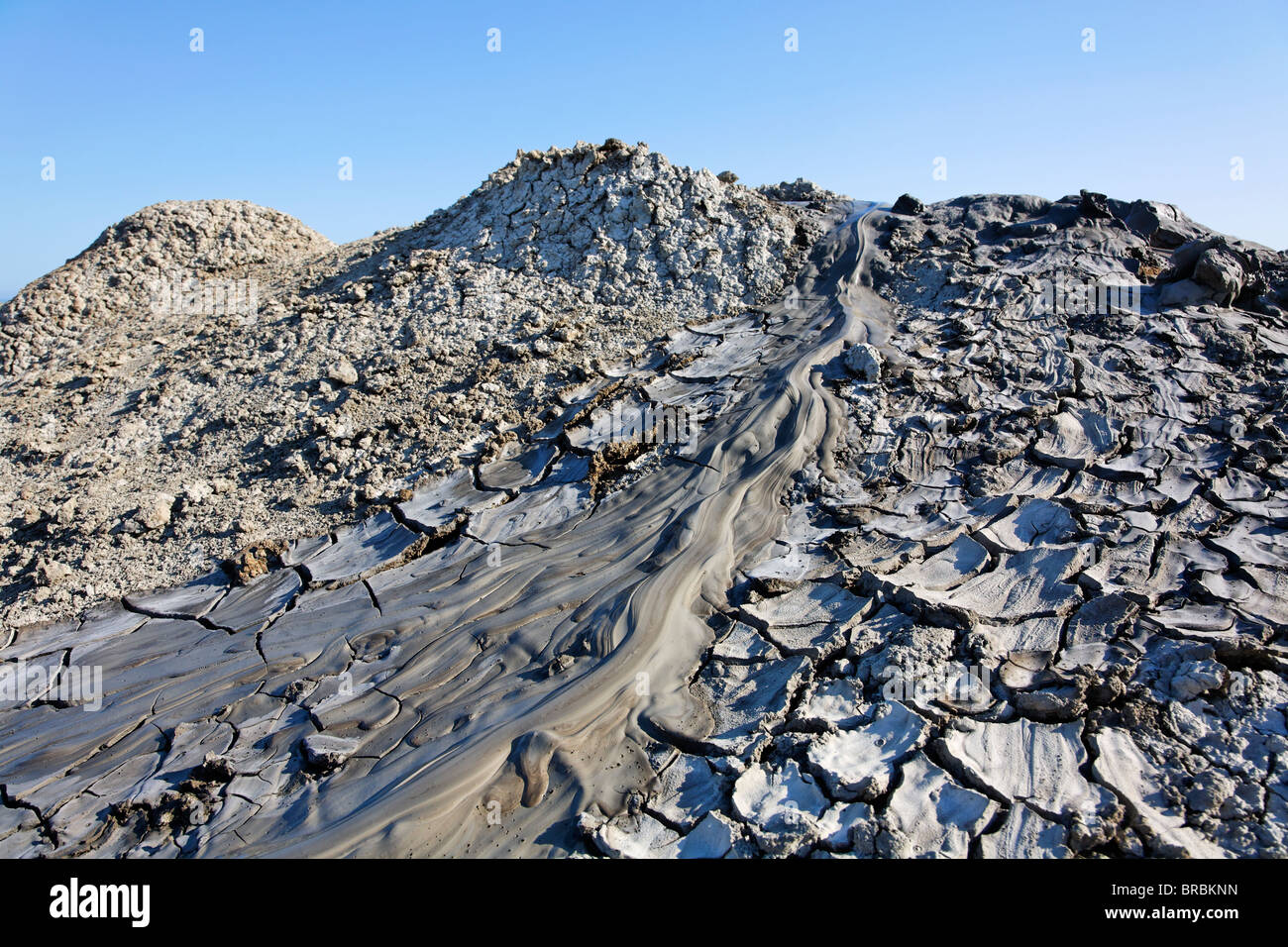 Drying mud stream originating from a mud volcano, Qobustan, Azerbaijan ...