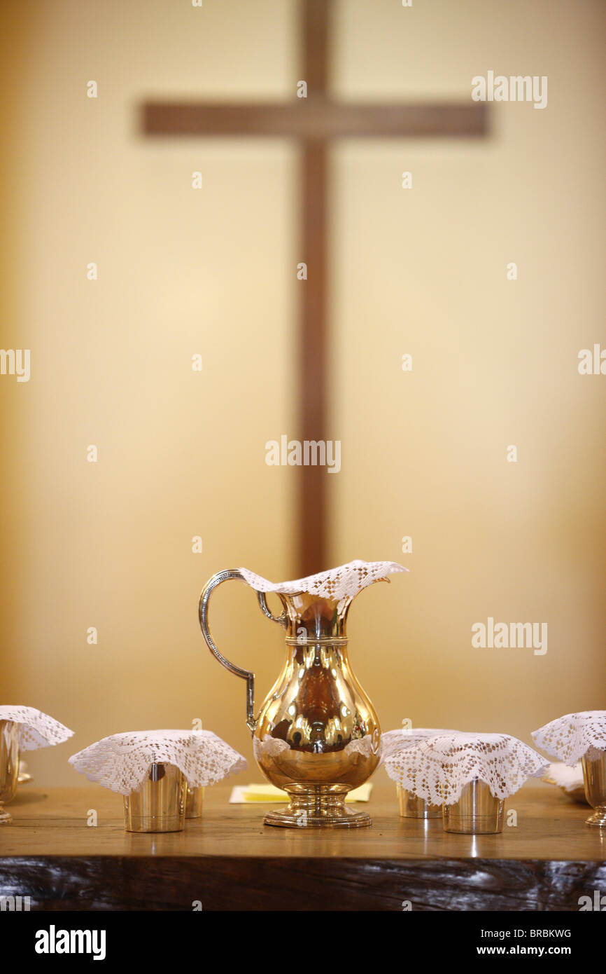 Holy Communion on altar in a Protestant chuch, Paris, France Stock ...