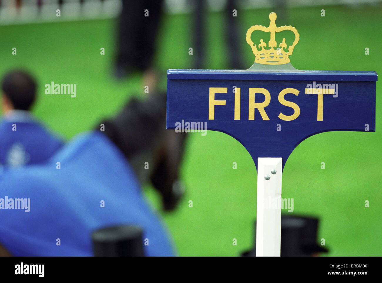 The placement pole for the race winner at horse racing track Stock ...