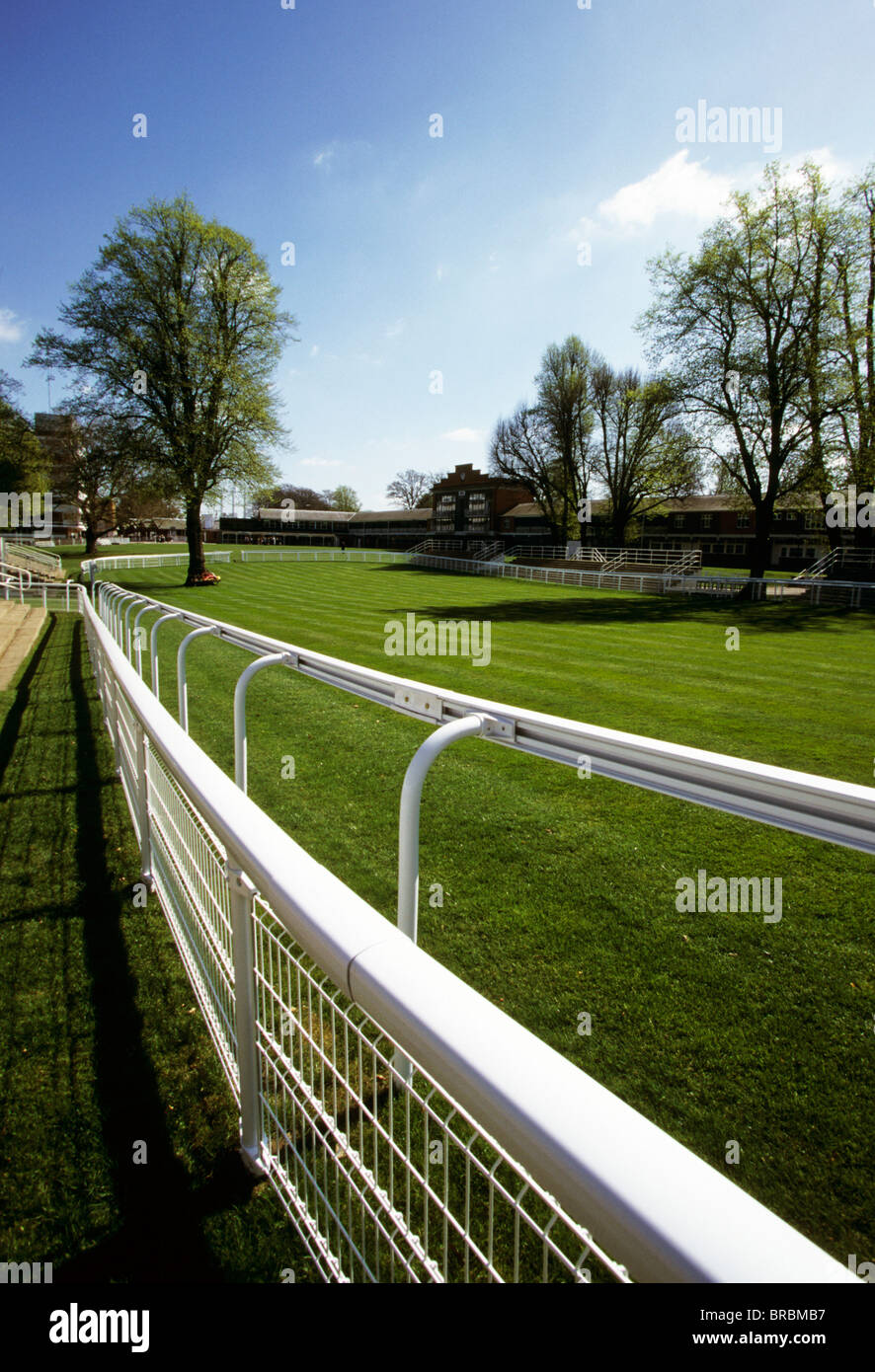 Railings around parade ring at a horse race course Stock Photo - Alamy