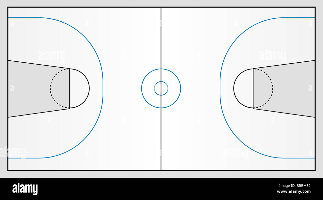 A stylized basketball ground showing all relevant lines. All isolated ...