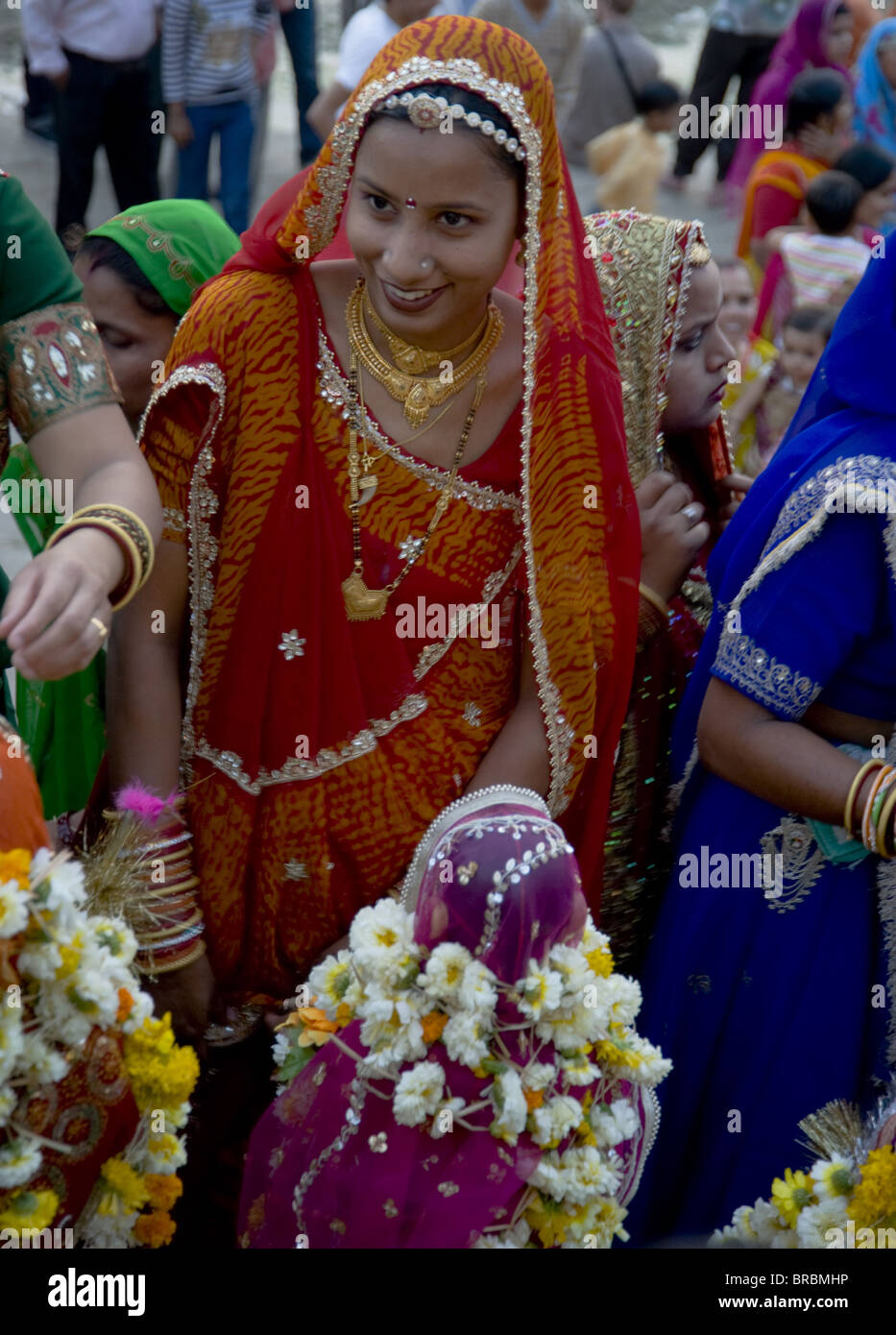 A woman dressed in a colourful sari at the Mewar Festival on Lake ...