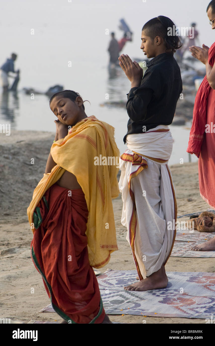 Student of a Sanskrit school sleeping during the morning prayer ...