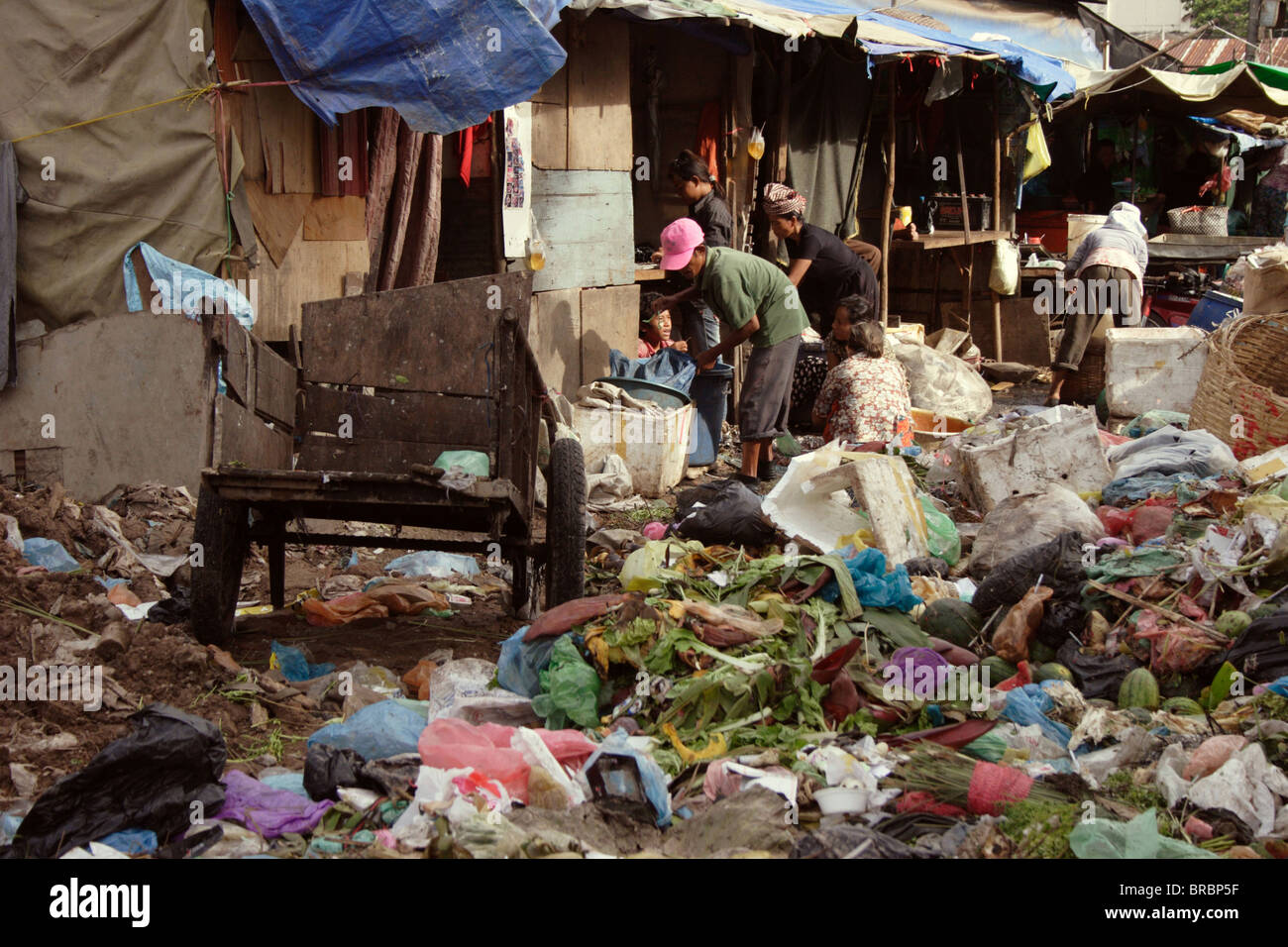 Rotting garbage is piled adjacent to squatter's homes in Phnom Penh ...