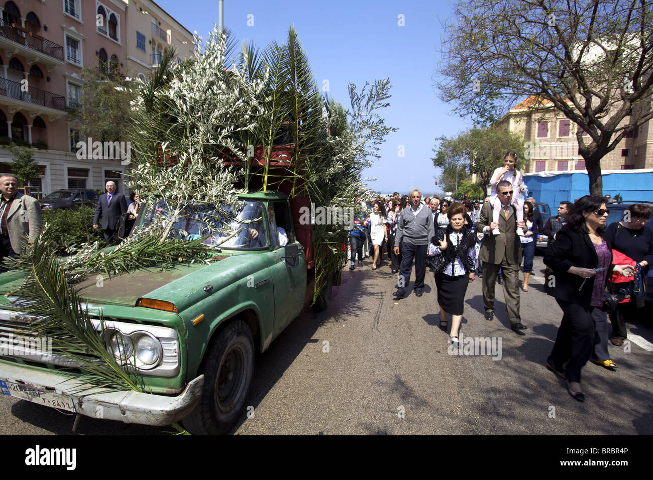 Orthodox procession on Palm Sunday in the Solidere quarter, Beirut ...