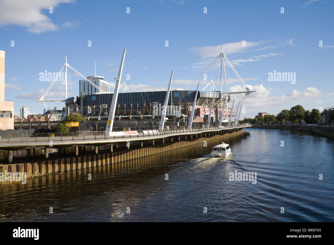 Cardiff Glamorgan South Wales UK Millennium Stadium with a tour boat ...
