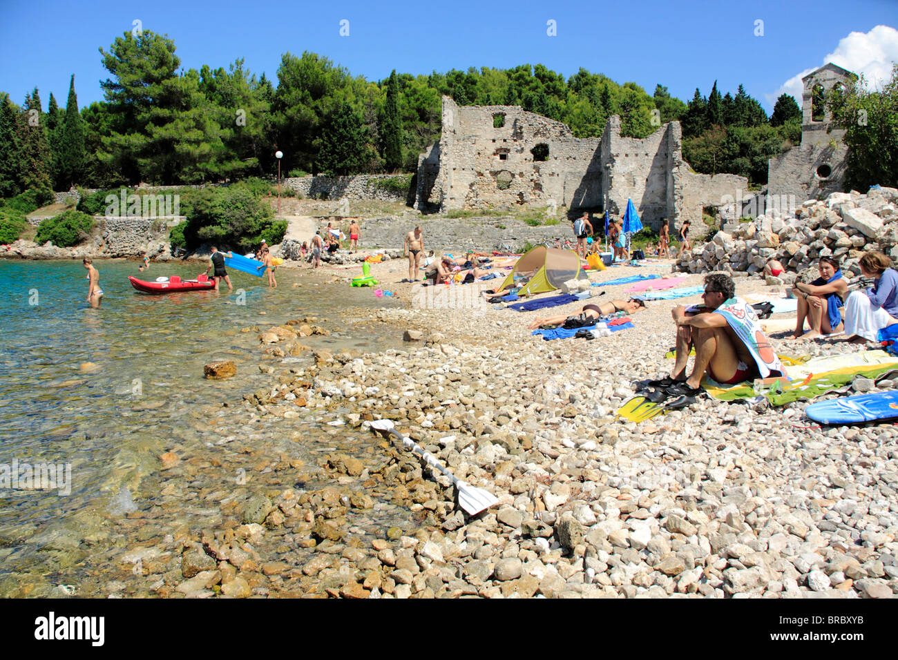 People on a beach at Bijar Bay in Osor on Cres Island, Croatia Stock ...