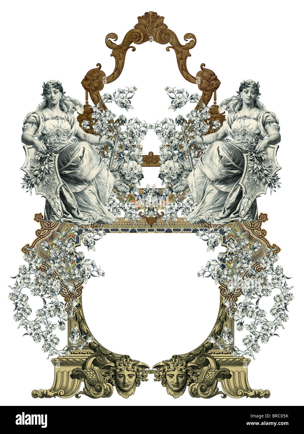 Luxuriously color illustrated old victorian frame with woman Stock ...