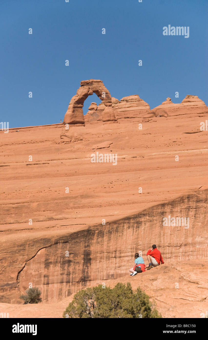 Tourists viewing the Delicate Arch, Arches National Park, Utah, USA ...