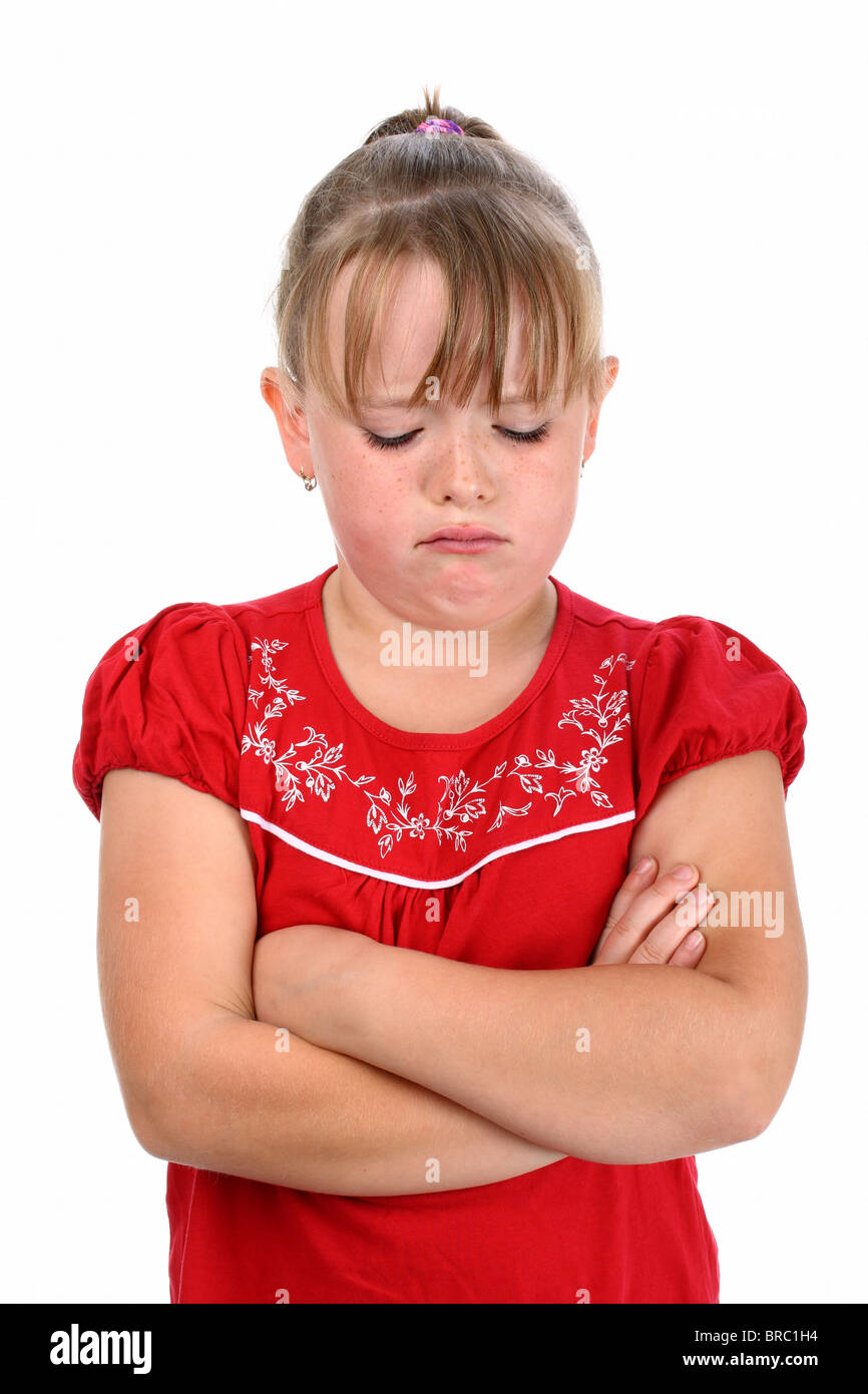Small girl crying with arms crossed isolated on white Stock Photo - Alamy