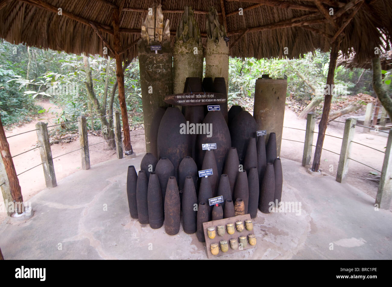 Collected bombs from the Vietnam war at exhibition, ChuChi, Vietnam ...