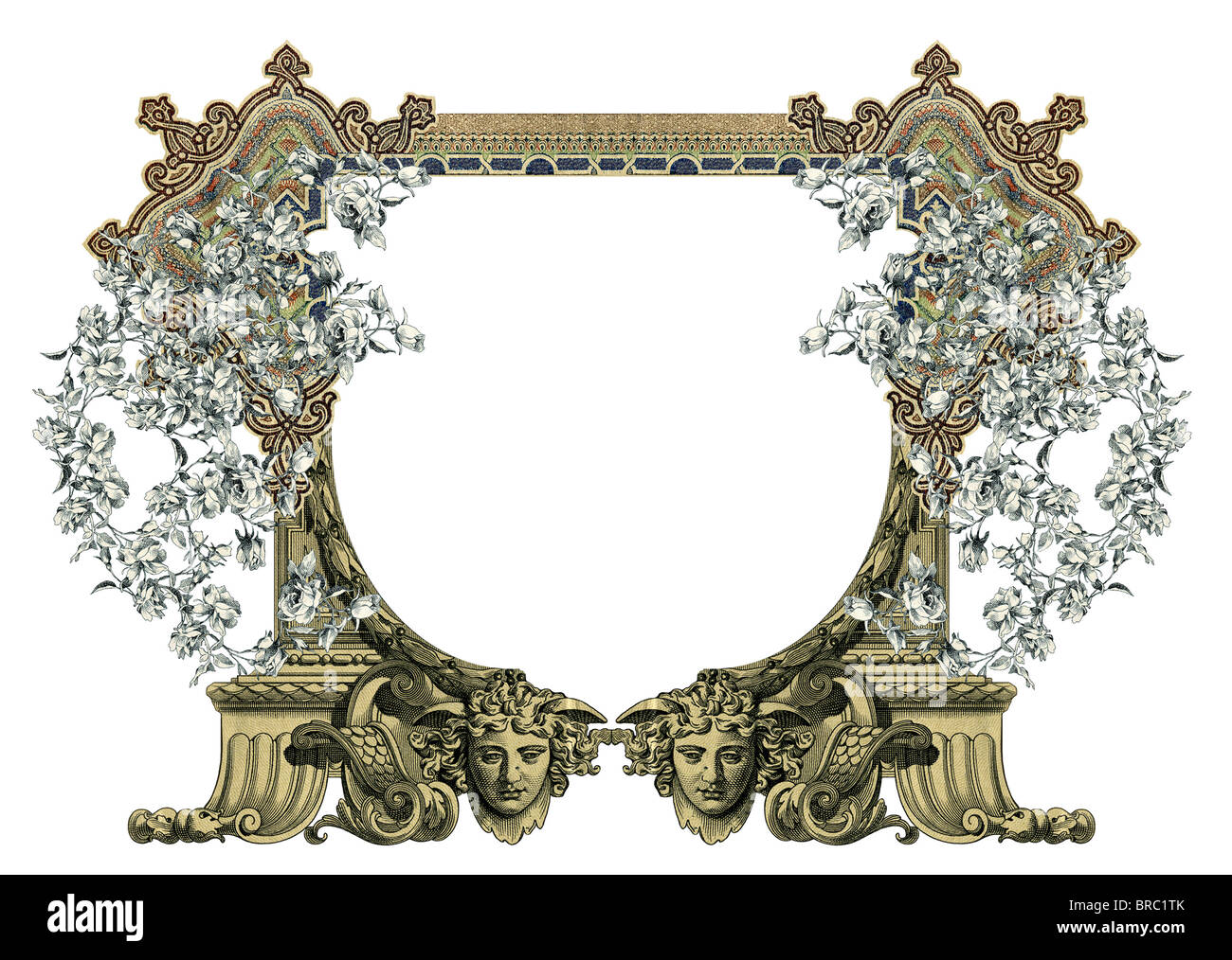Luxuriously color illustrated old victorian frame with flowers Stock ...
