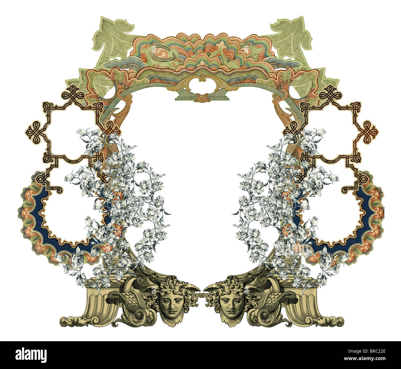Luxuriously color illustrated old victorian frame with flowers Stock ...