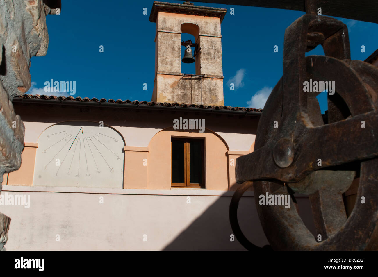 Sundial and well, cloister, franciscan Sanctuary of Fonte Colombo ...