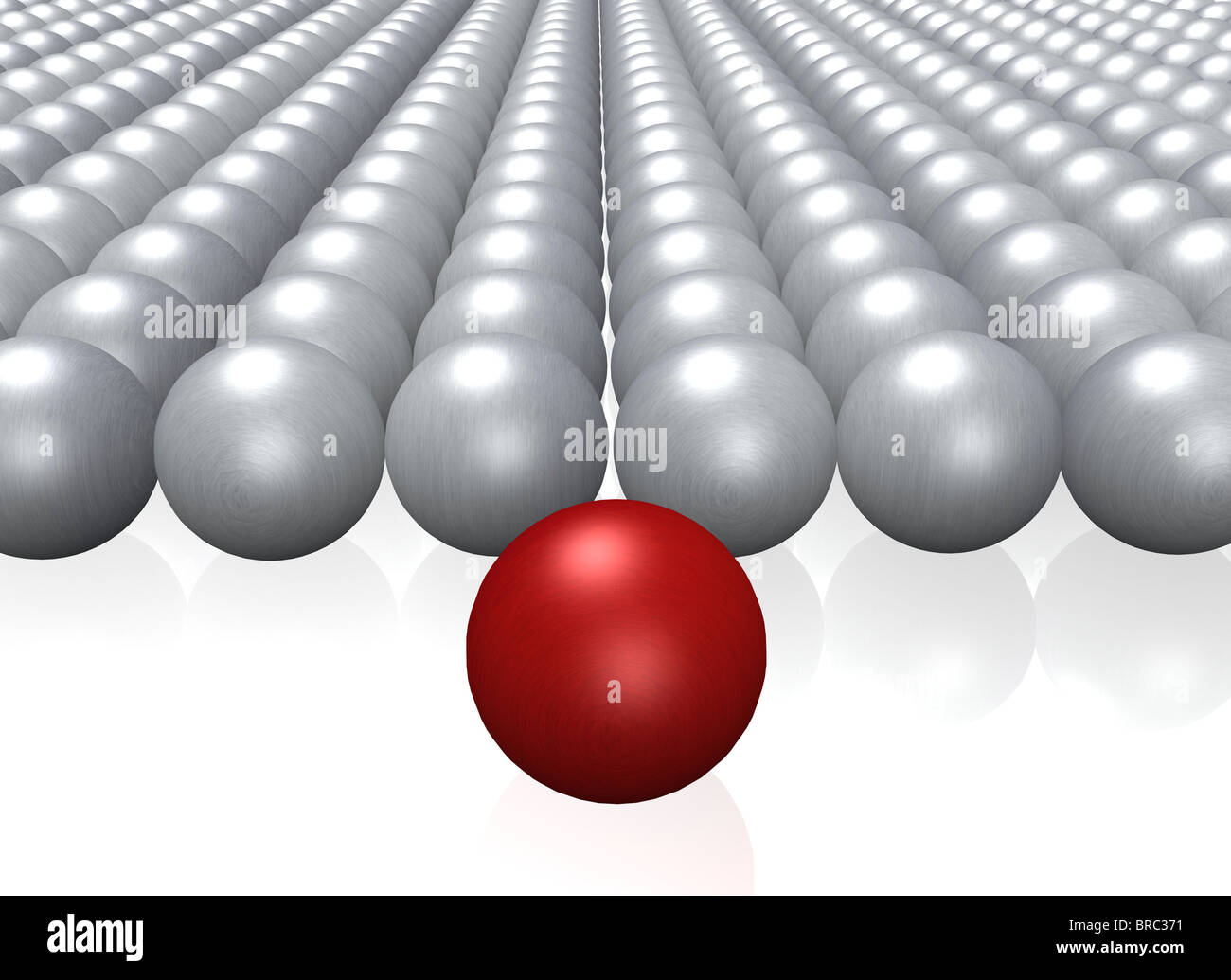 A single red ball among a crowd of grey balls Stock Photo - Alamy