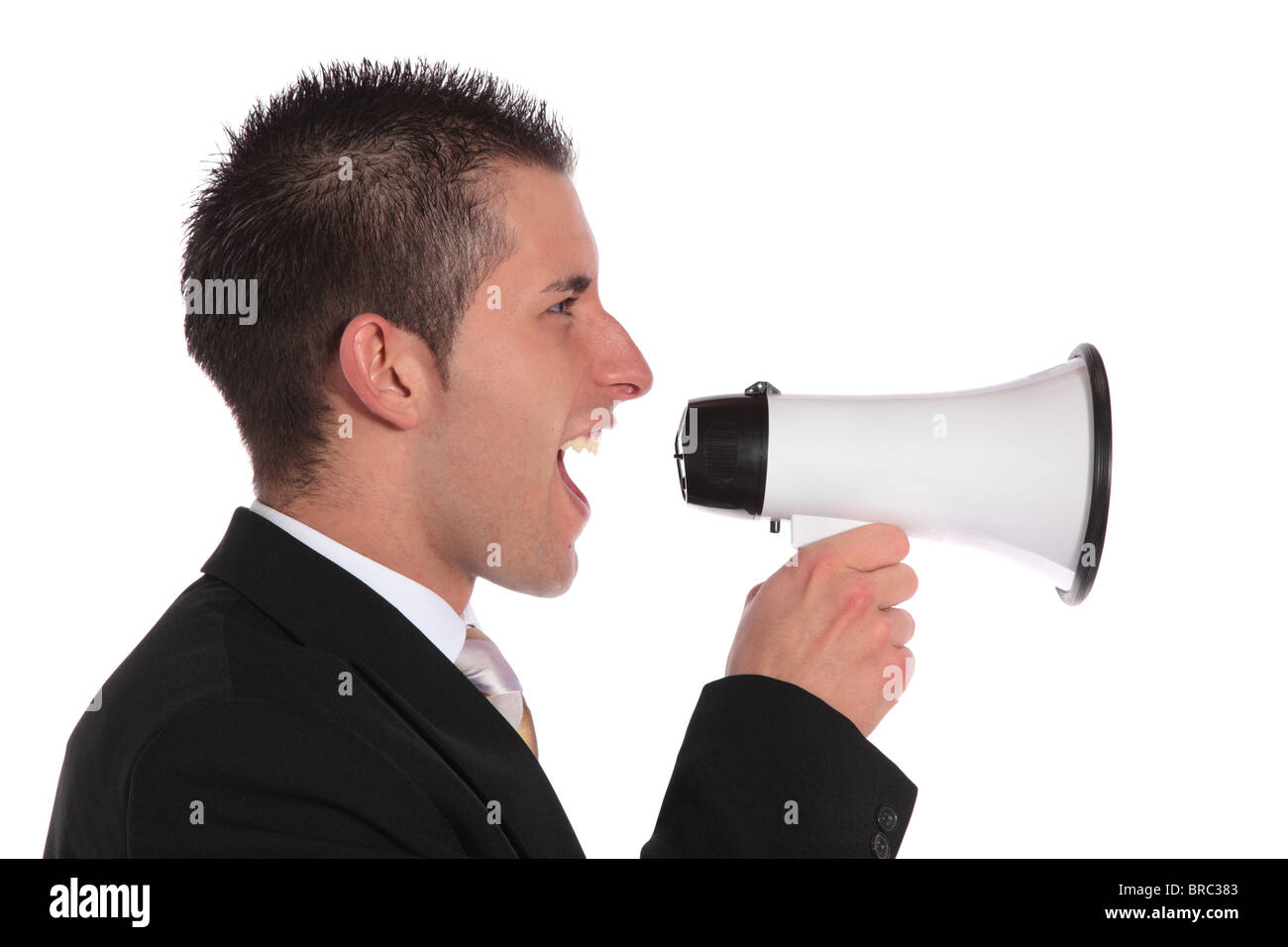 A handsome businessman using a megaphone. All on white background Stock ...