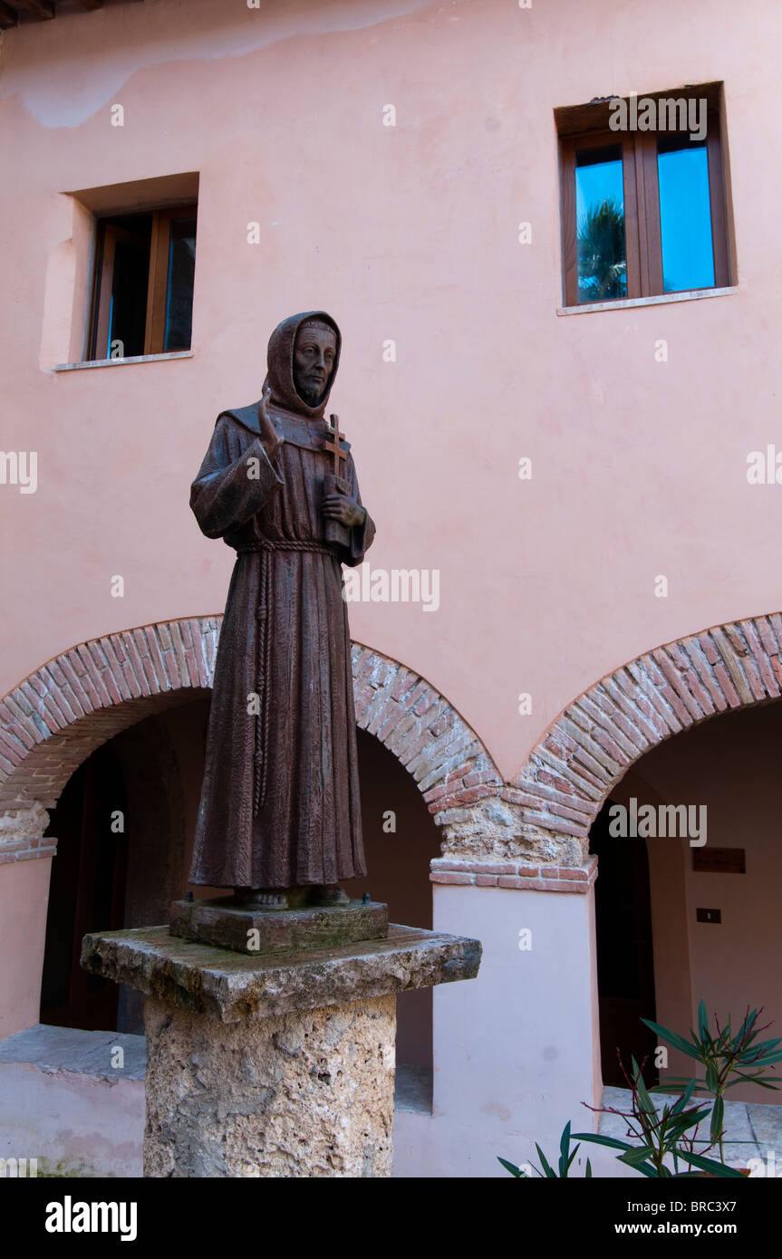 Statue of St. Francis, cloister, franciscan Sanctuary of Fonte Colombo ...