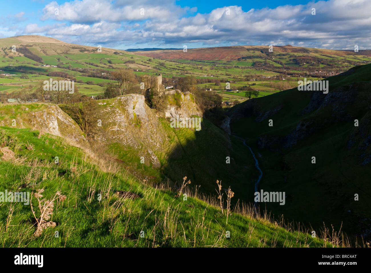 Cave Dale and Peveril Castle a Norman fortress built 1176 by Henry II ...