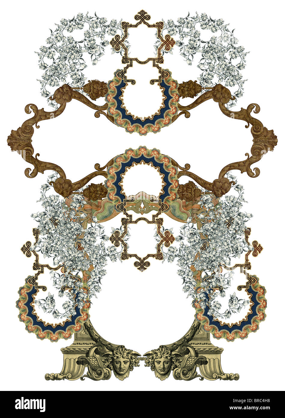 Luxuriously color illustrated old victorian frame with flowers Stock ...