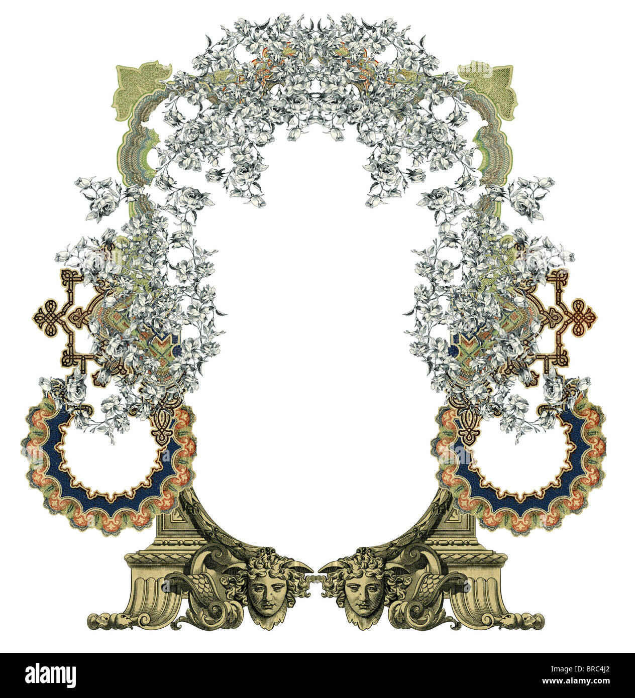 Luxuriously color illustrated old victorian frame with flowers Stock ...