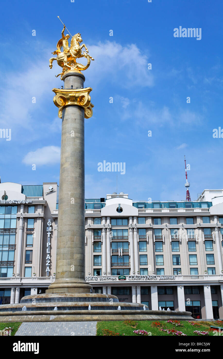 Statue of St George and the dragon in Freedom Square, Tbilisi, Georgia ...